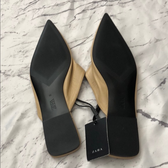 Zara | Shoes | Nwt Zara Low Heeled Pointed Toe Leather Mules | Poshmark